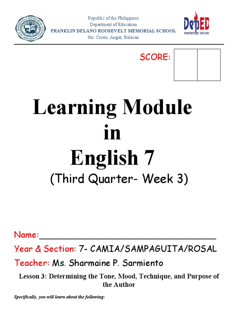 Learning Module in English 7: (Third Quarter-Week 3) | PDF