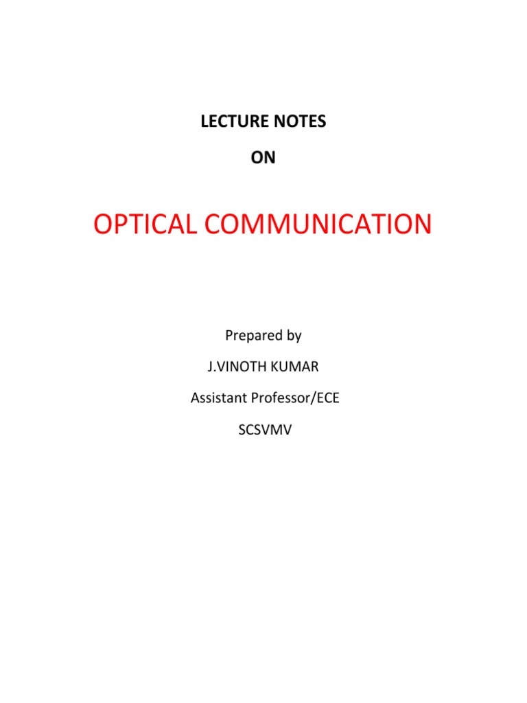 Dr J Vinoth Kumar Optical Communication Download Free Pdf Optical