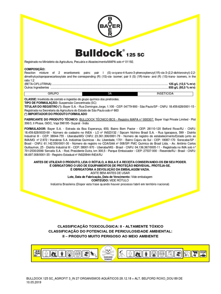 Bulldock 125 SC: Instruções de uso para controle de pragas em diversas ...
