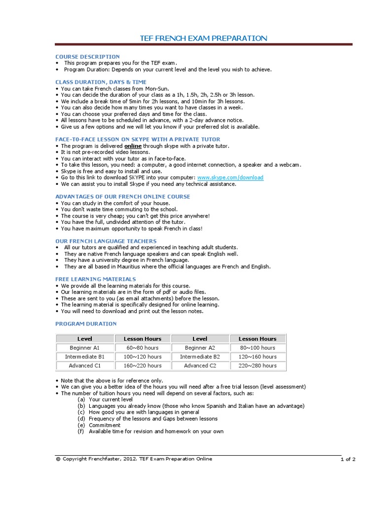 TEF French Exam Preparation Course Online | PDF | Educational ...