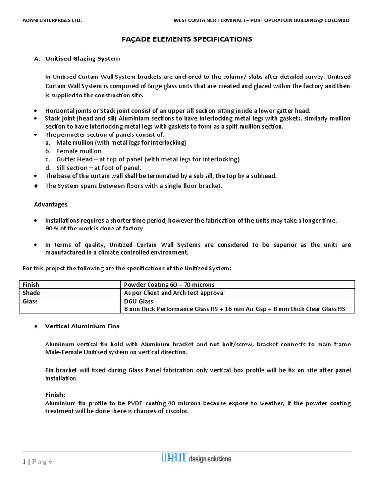 Facade Elements Specifications | PDF | Building Engineering | Economic ...