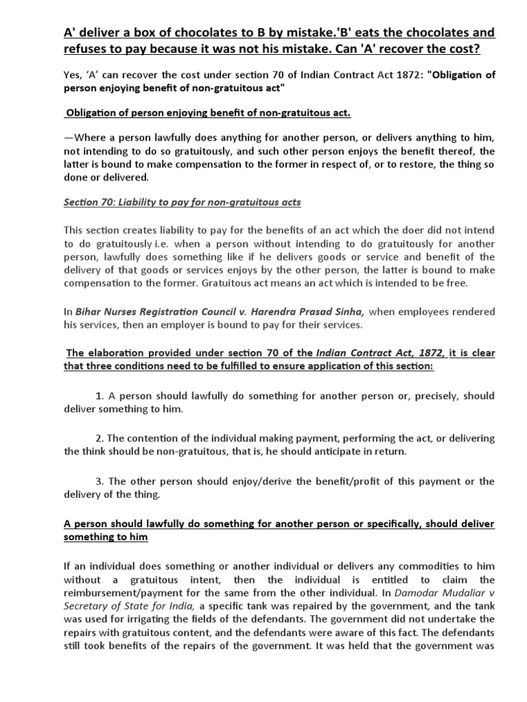 Quasi Contract - Example | PDF | Damages | Legal Liability