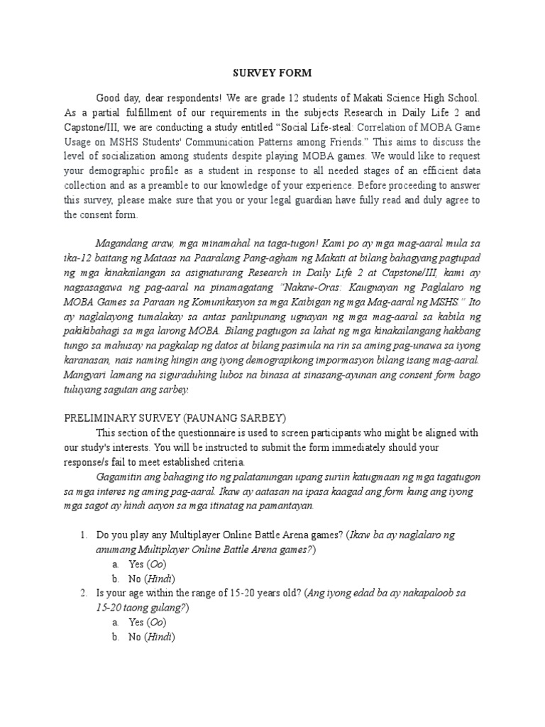 Research Instrument Survey | PDF