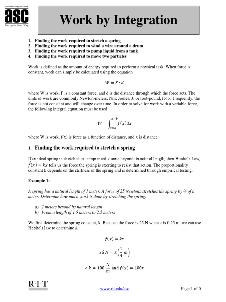 Work by Integration | Download Free PDF | Force | Weight