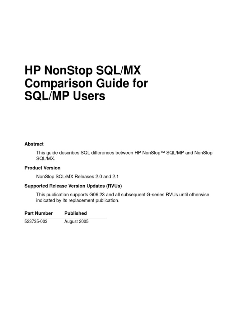 HP NonStop SqlMx-Mp-Comparison | PDF | Sql | Databases
