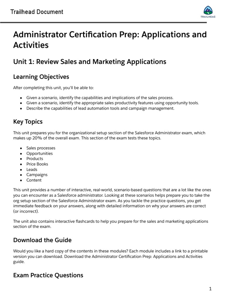 Salesforce Admin Certification Guide | PDF | Microsoft Outlook | Test ...