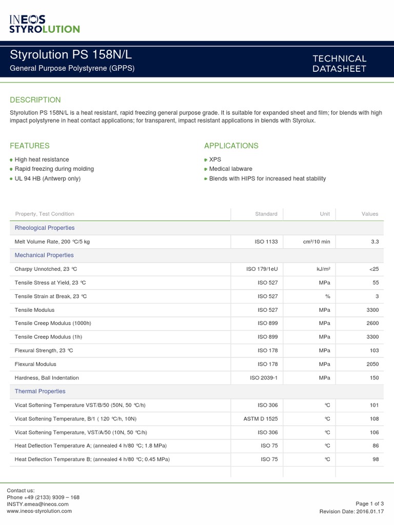 Styrolution PS 158N/L: General Purpose Polystyrene (GPPS) | PDF ...