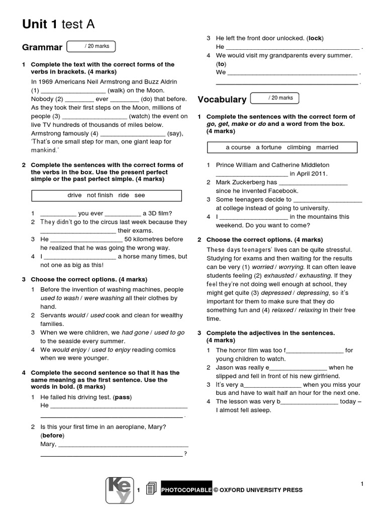 KB 1unit 1 Test A | PDF | Test (Assessment)