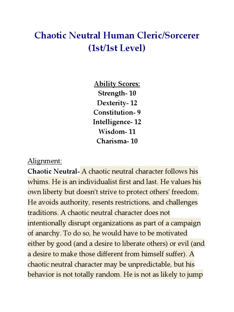 Chaotic Neutral Human Cleric | PDF | Role Playing Games | D20 System