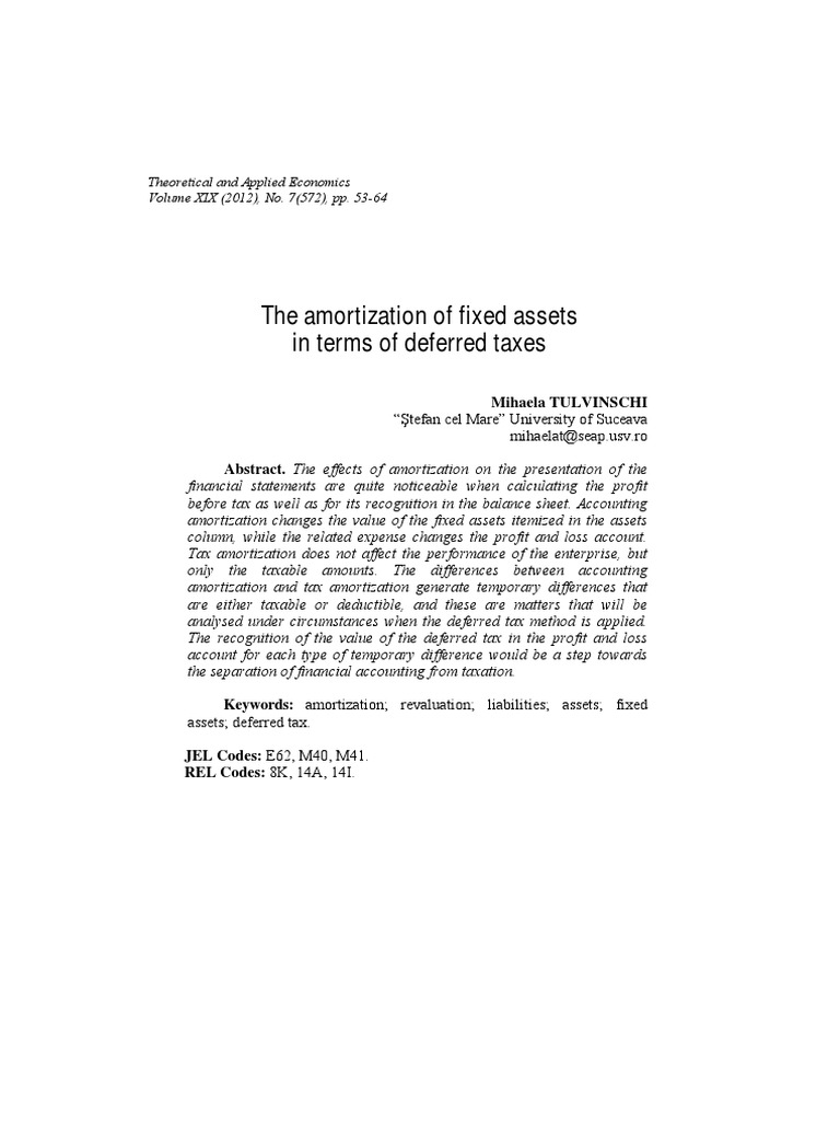 The Amortization of Fixed Assets in Terms of Deferred Taxes | Download ...