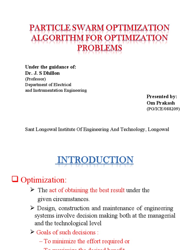 Optimization Process and Particle Swarm Optimization Algorithm | PDF ...