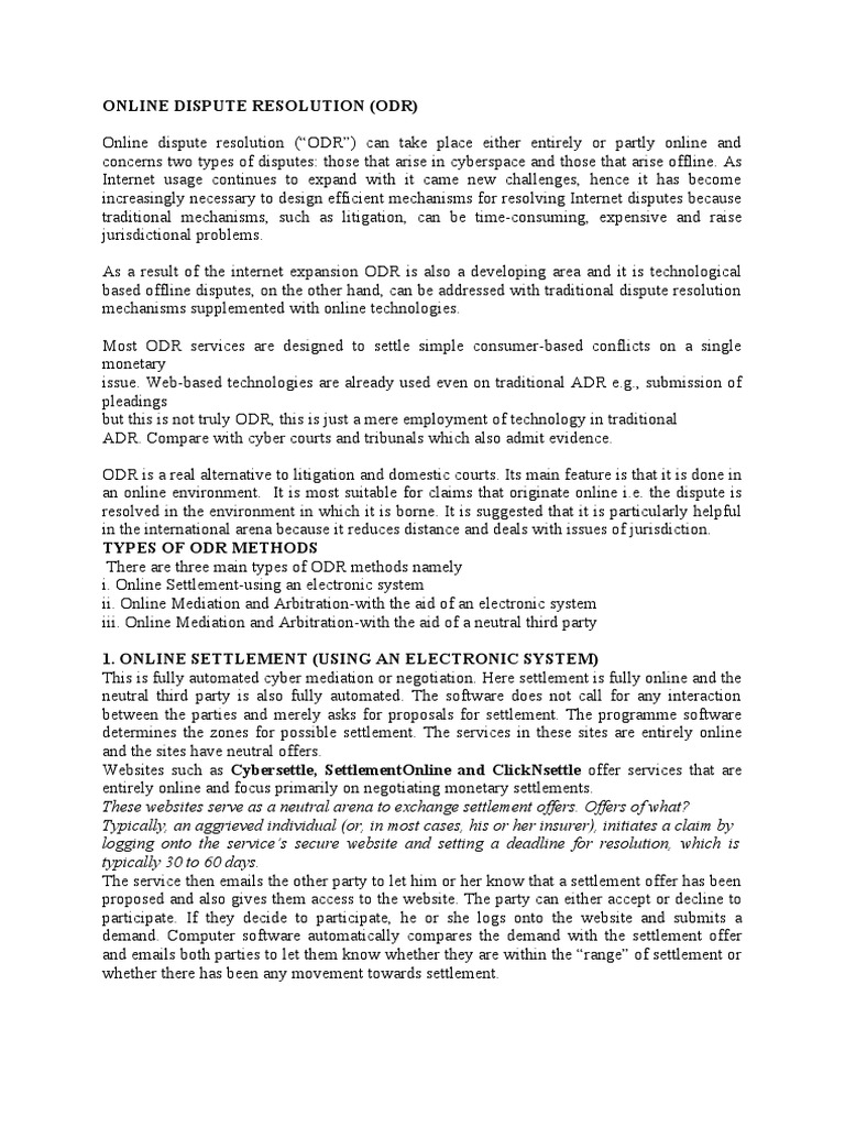 Online Dispute Resolution (Odr) | PDF | Mediation | Alternative Dispute ...