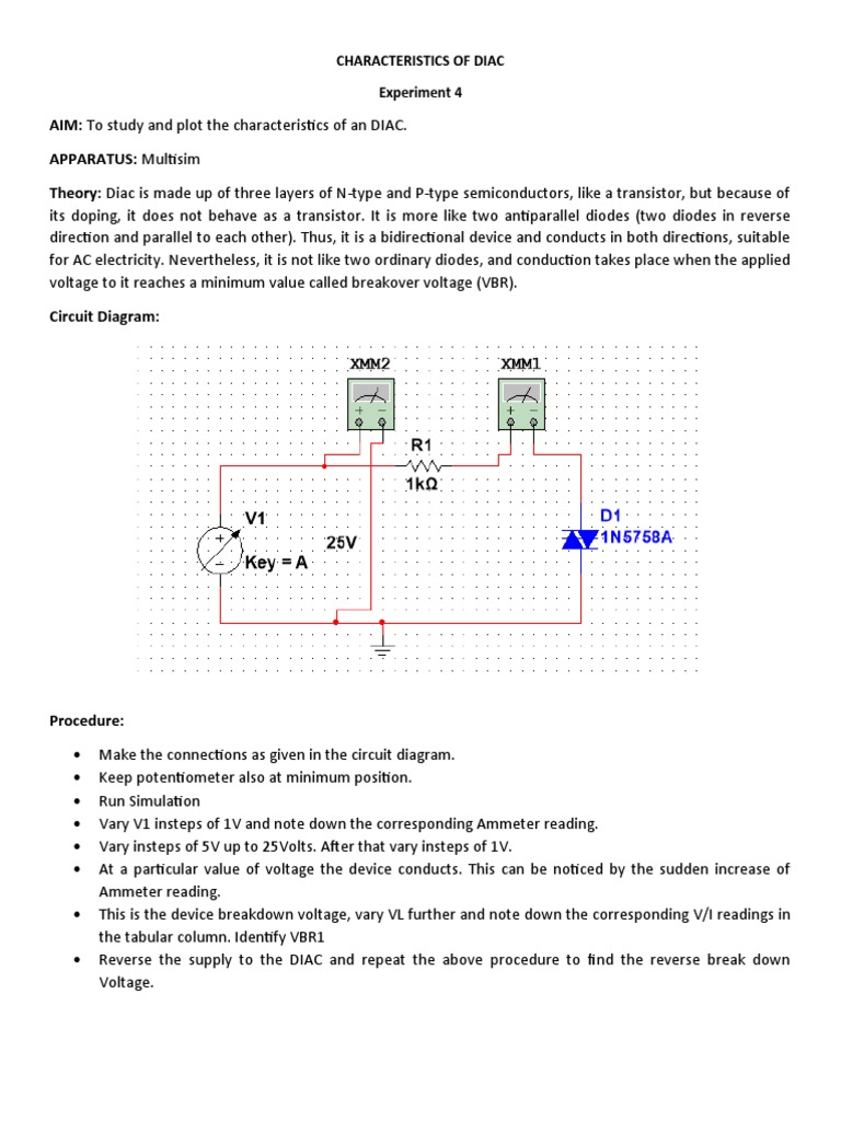 Characteristics of Diac Experiment 4 | PDF | P–N Junction | Diode