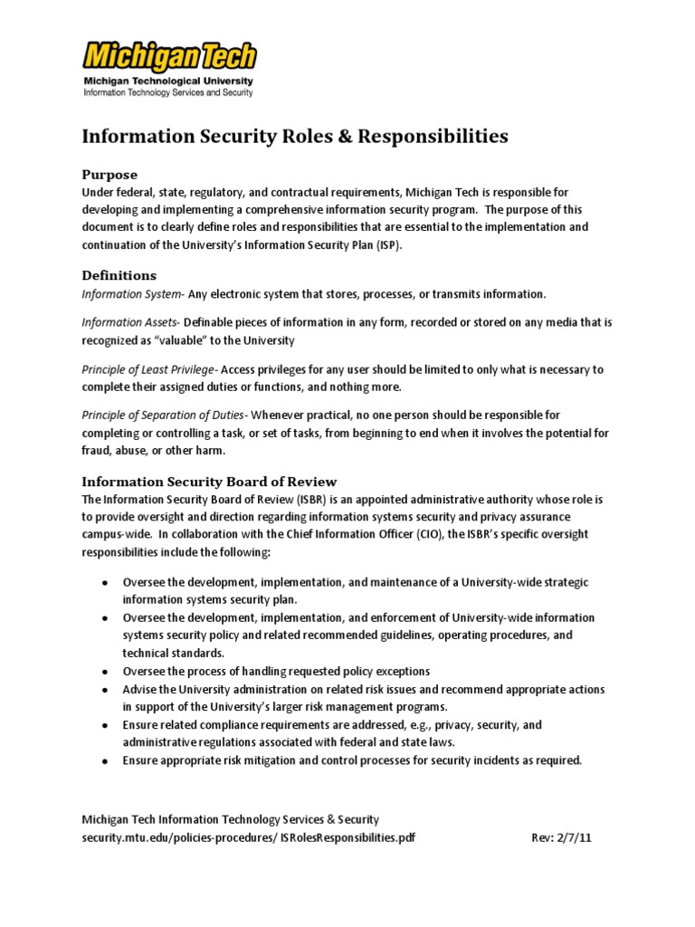 Information Security Roles & Responsibilities: Purpose | PDF ...
