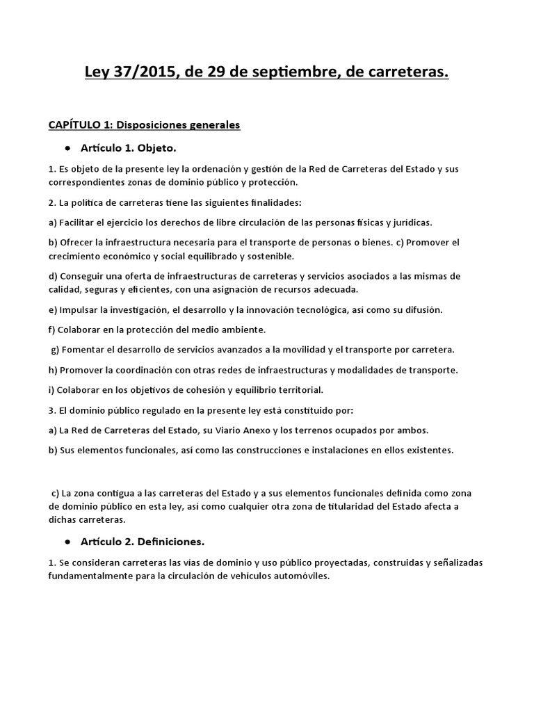 Resumen Ley 37 | PDF | La carretera | Dominio eminente