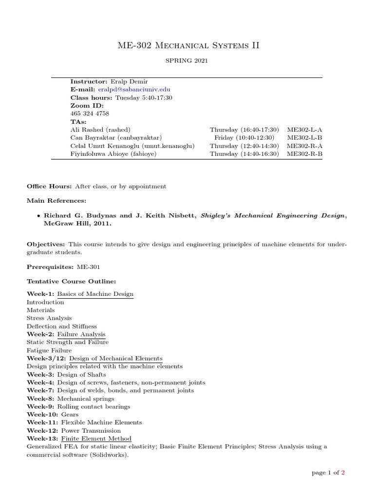 ME302 Syllabus | PDF | Finite Element Method | Machines