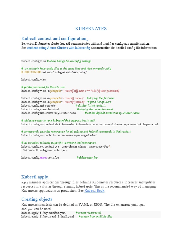 Kubernates Kubectl Context And Configuration Authenticating Across Clusters With Kubeconfig