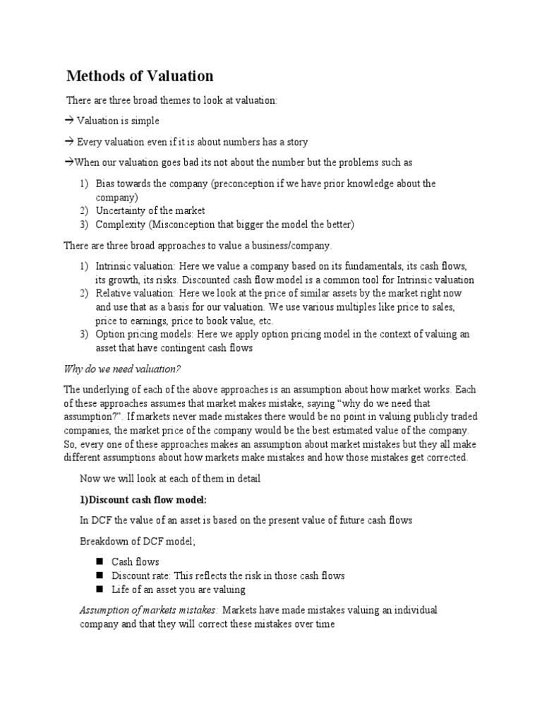Methods of Valuation: There Are Three Broad Themes To Look at Valuation ...