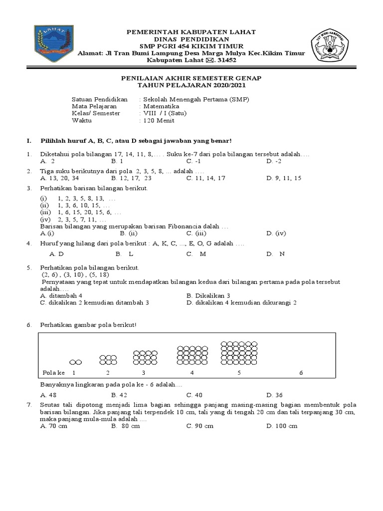 Soal Pas MTK KLS 8 | PDF