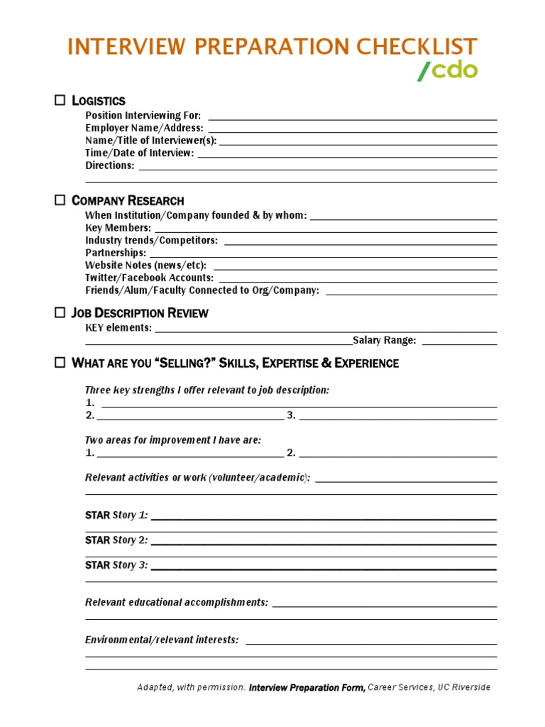 Interview Preparation Checklist: Ogistics | PDF | Résumé | Communication