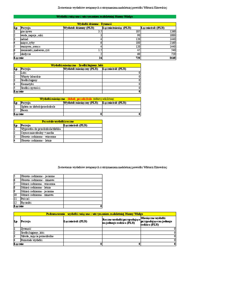 Zestawienie wydatków | PDF