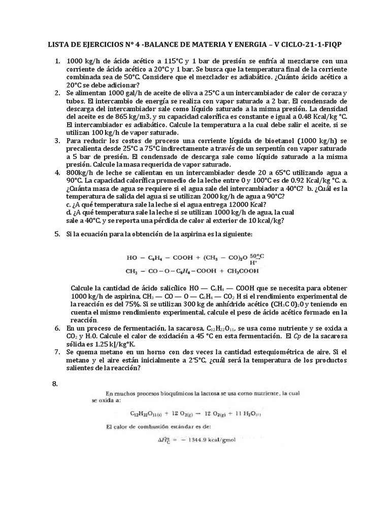 LISTA DE EJERCICIOS No. 04 - BME-21-1 | PDF | Agua | Intercambiador de calor