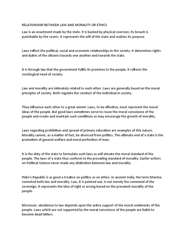 Relationship Between Law and Morality or Ethics | PDF | Crime ...