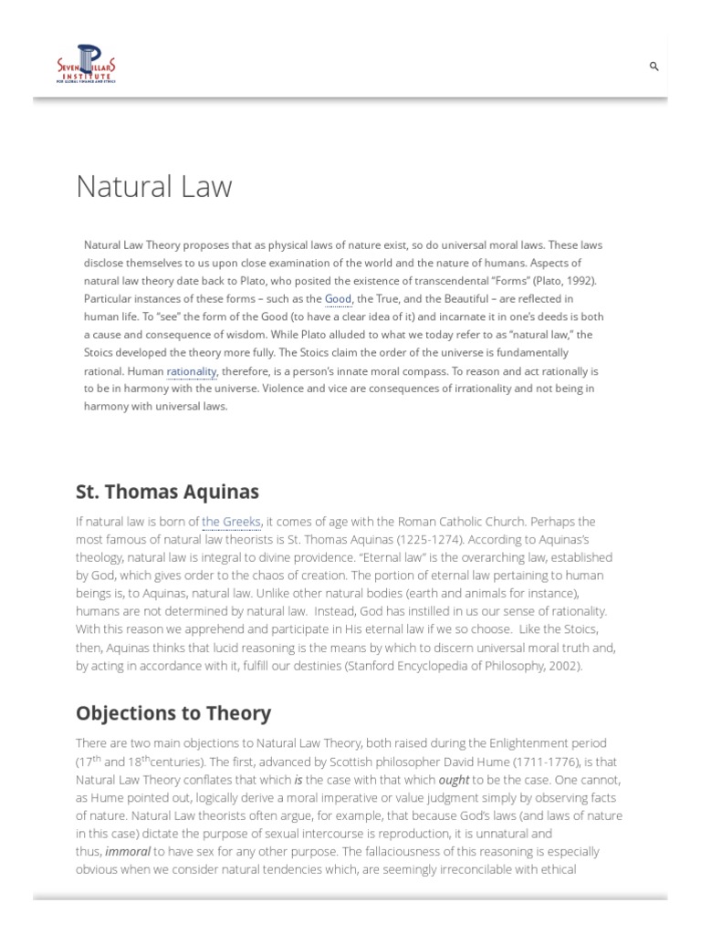 Natural Law Theory - An Explanation - Seven Pillars Institute | PDF ...