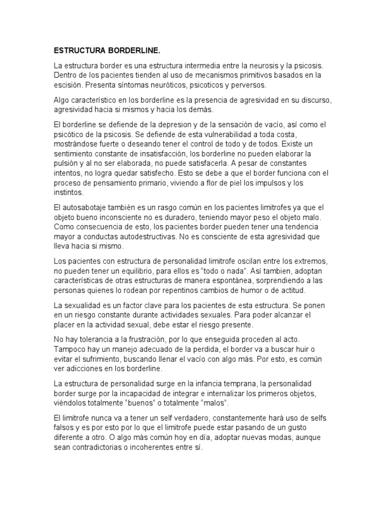 Estructura Borderline: Características y Riesgos | PDF | Trastorno ...