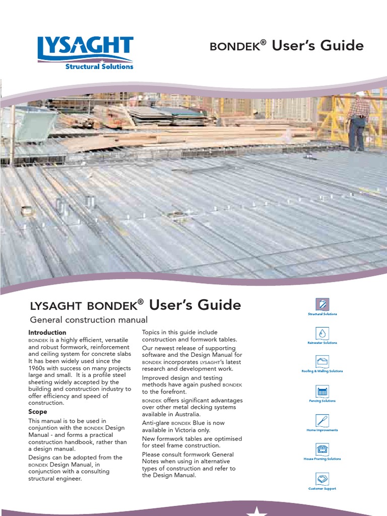 Bondek Users Manual | PDF | Concrete | Framing (Construction)
