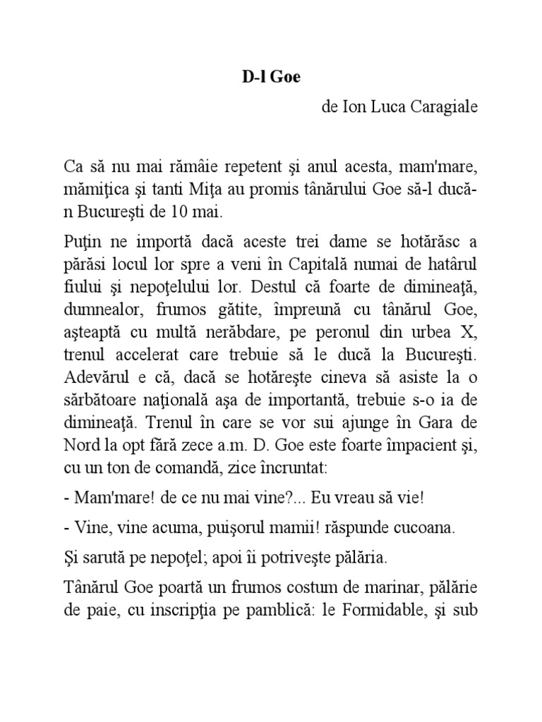 Domnul Goe de Ion Luca Caragiale | PDF