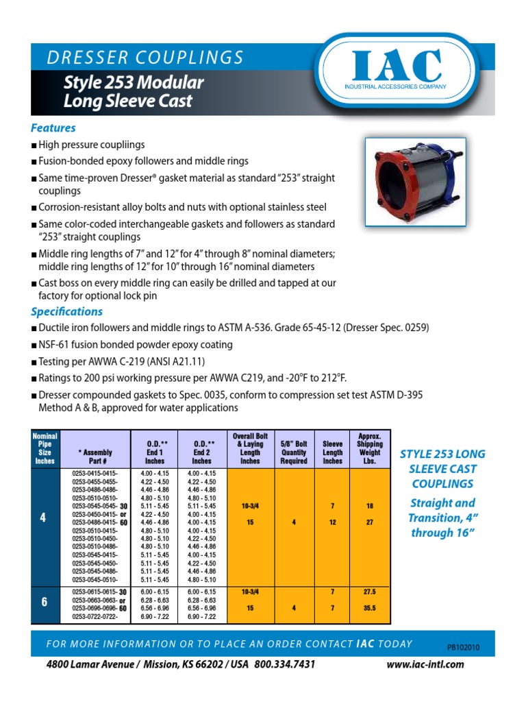 Dresser: Style 253 Modular Long Sleeve Cast | PDF | Pipe (Fluid ...