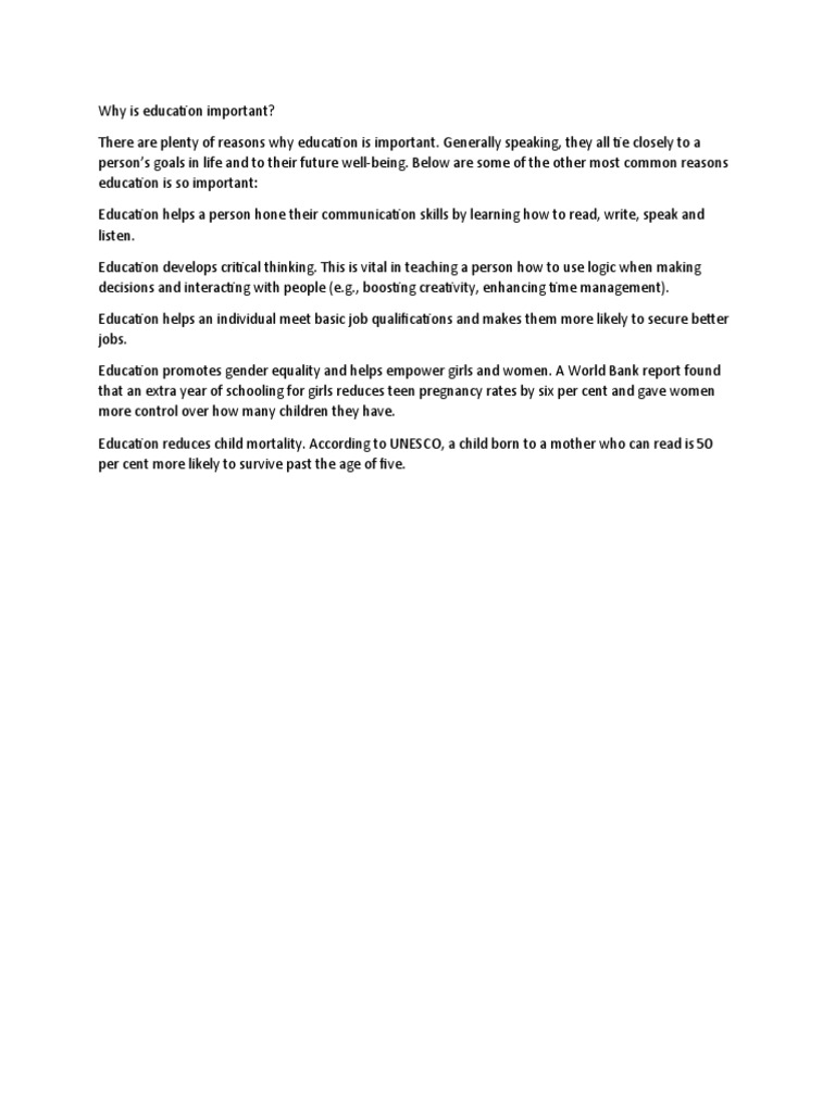 Importance of Education for Future Success | PDF