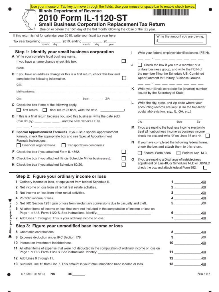 IL-1120-ST Tax Return Instructions | PDF | Net Income | Tax Deduction