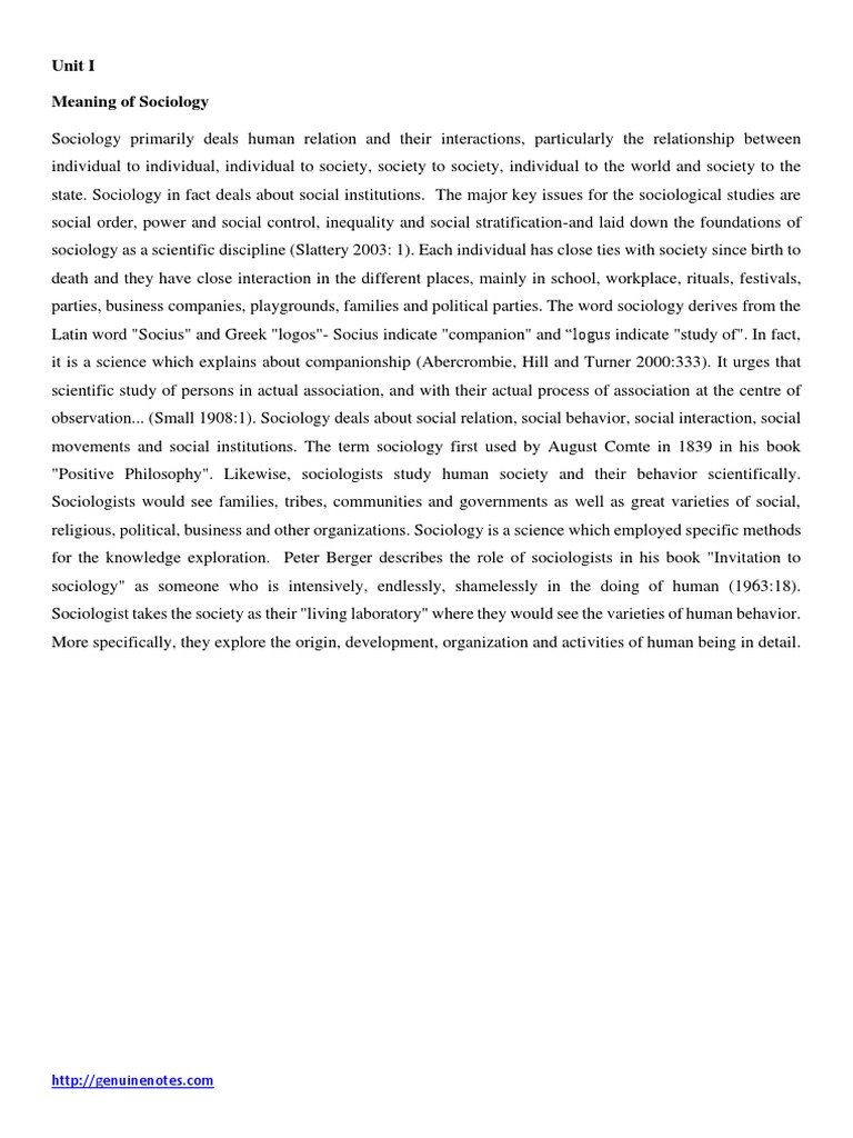 Unit 1 Introduction To Sociology 1 | PDF | Sociology | Social Sciences