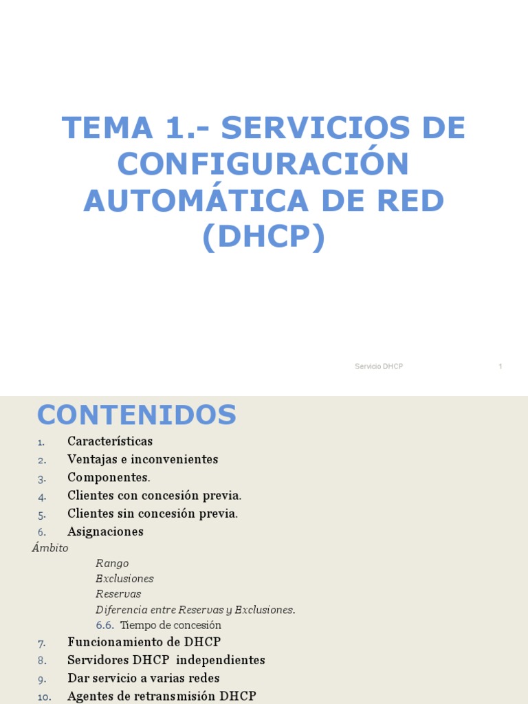 Tema 1 Servicio DHCP | PDF | Dirección IP | Protocolos de internet
