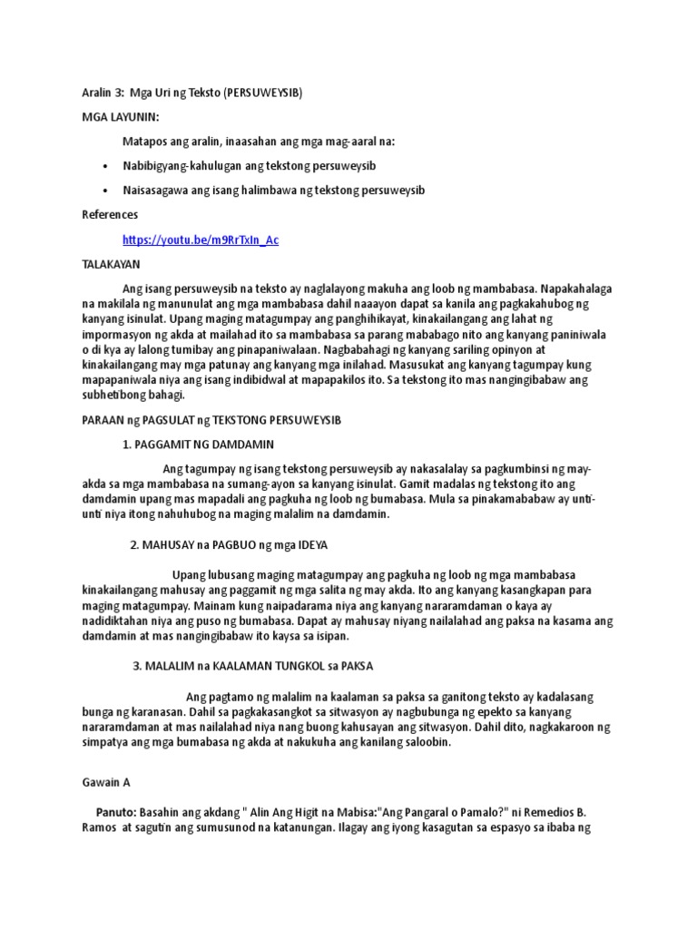 Fil 2 Mga Uri NG Teksto Persuweysib | PDF