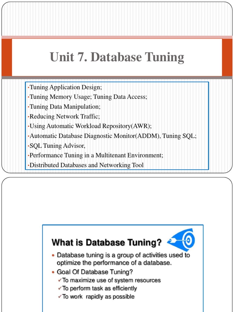 Unit 7. Database Tuning | PDF | Databases | Sql