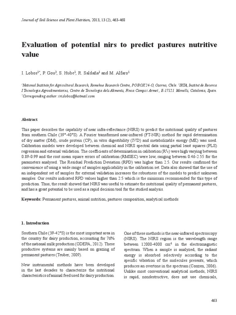 NIRS for Predicting Pasture Nutrition | PDF | Errors And Residuals ...