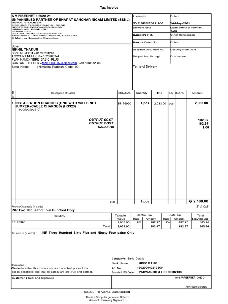 Installation ChargesV | PDF | Invoice | Taxes