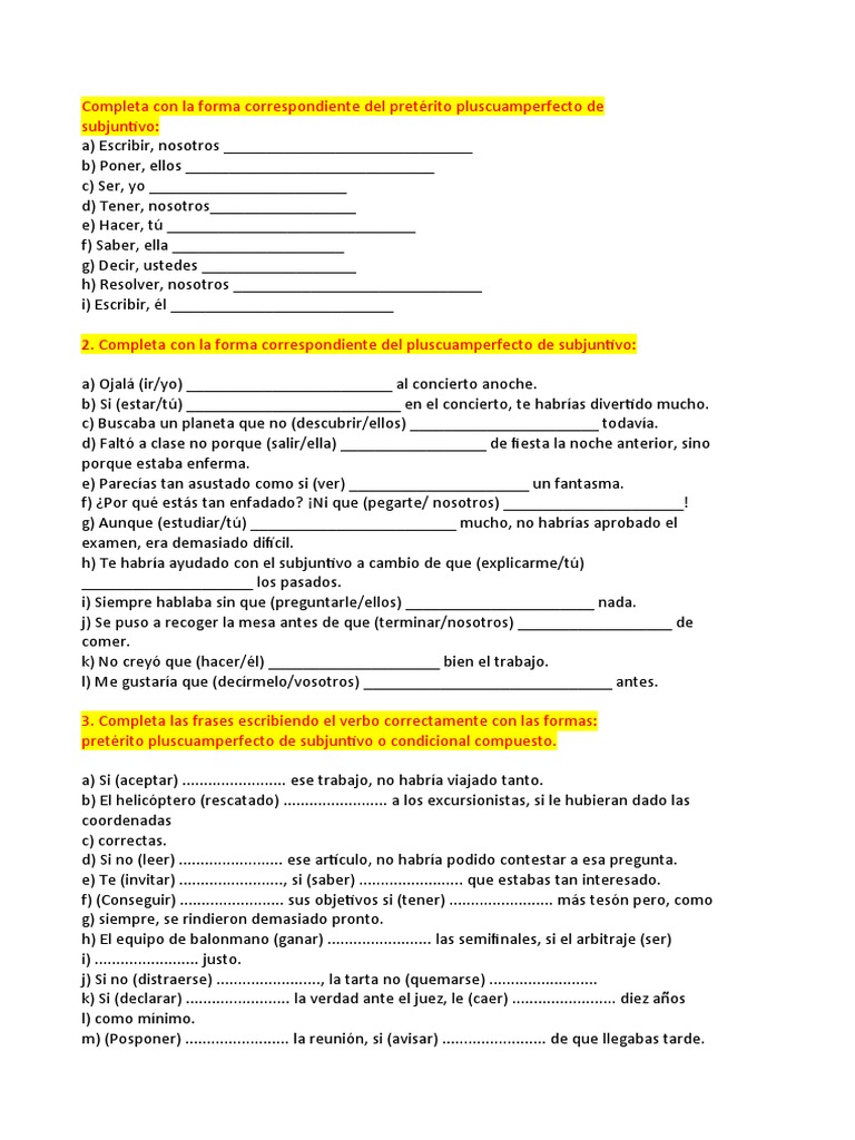 Ejercicios Pluscuamperfecto de Subju | PDF