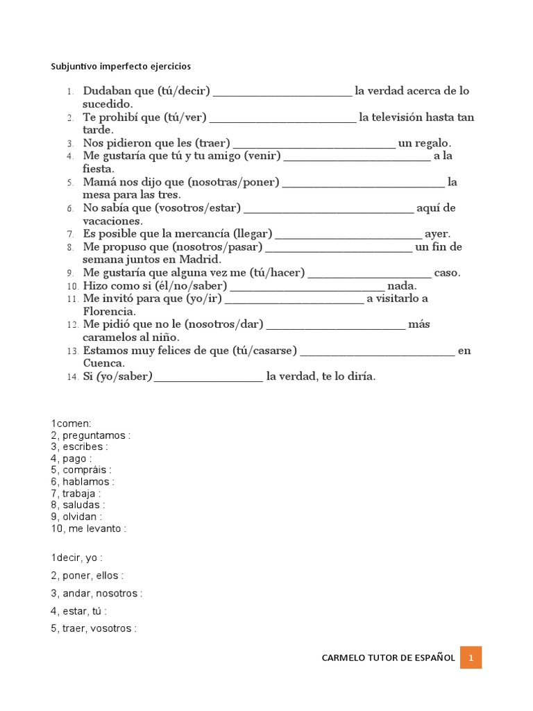 Subjuntivo Imperfecto Ejercicios | PDF