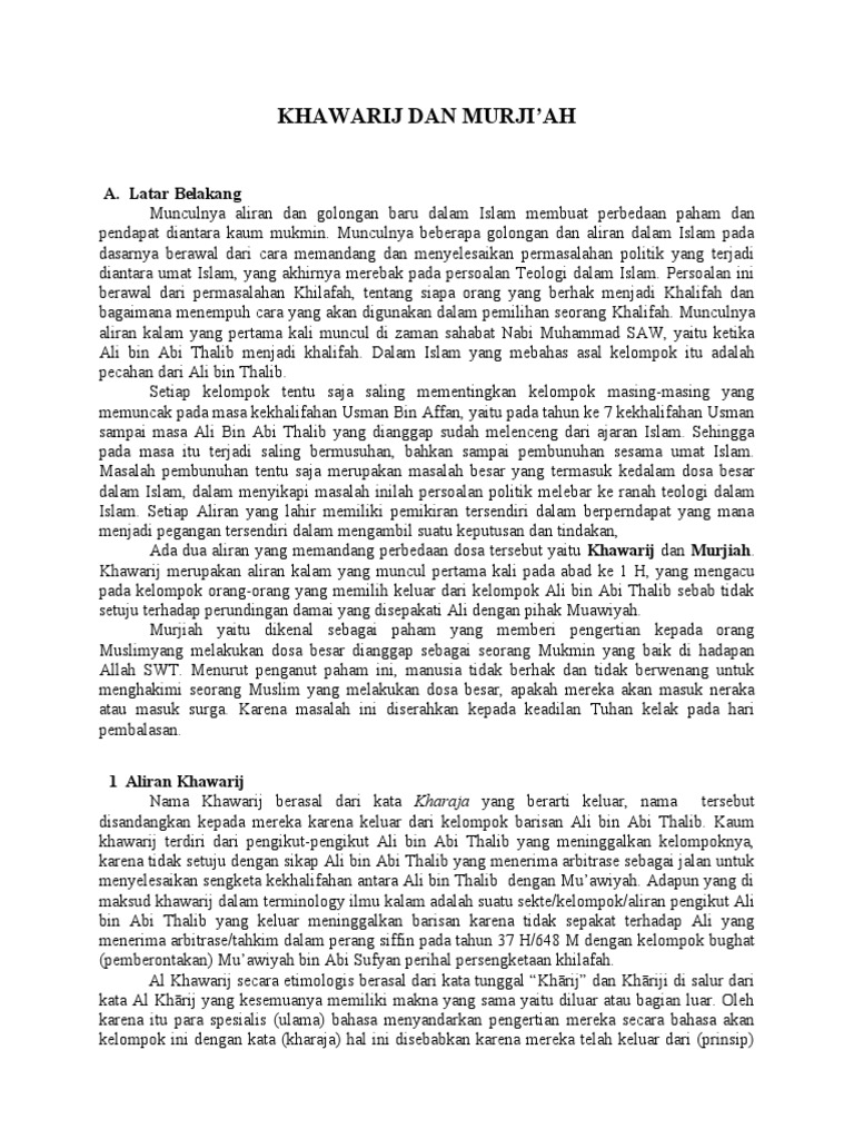 LAHIRNYA ALIRAN KHAWARIJ Dan MURJIAH | PDF
