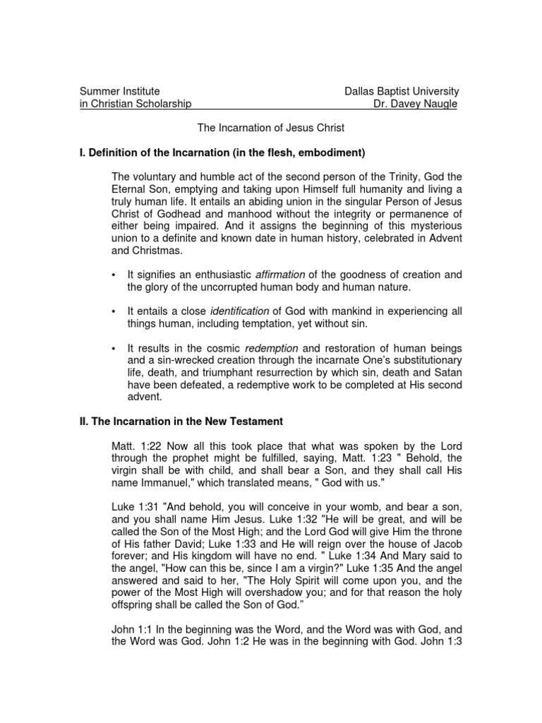 I. Definition of The Incarnation (In The Flesh, Embodiment) | Download Free PDF | Incarnation ...