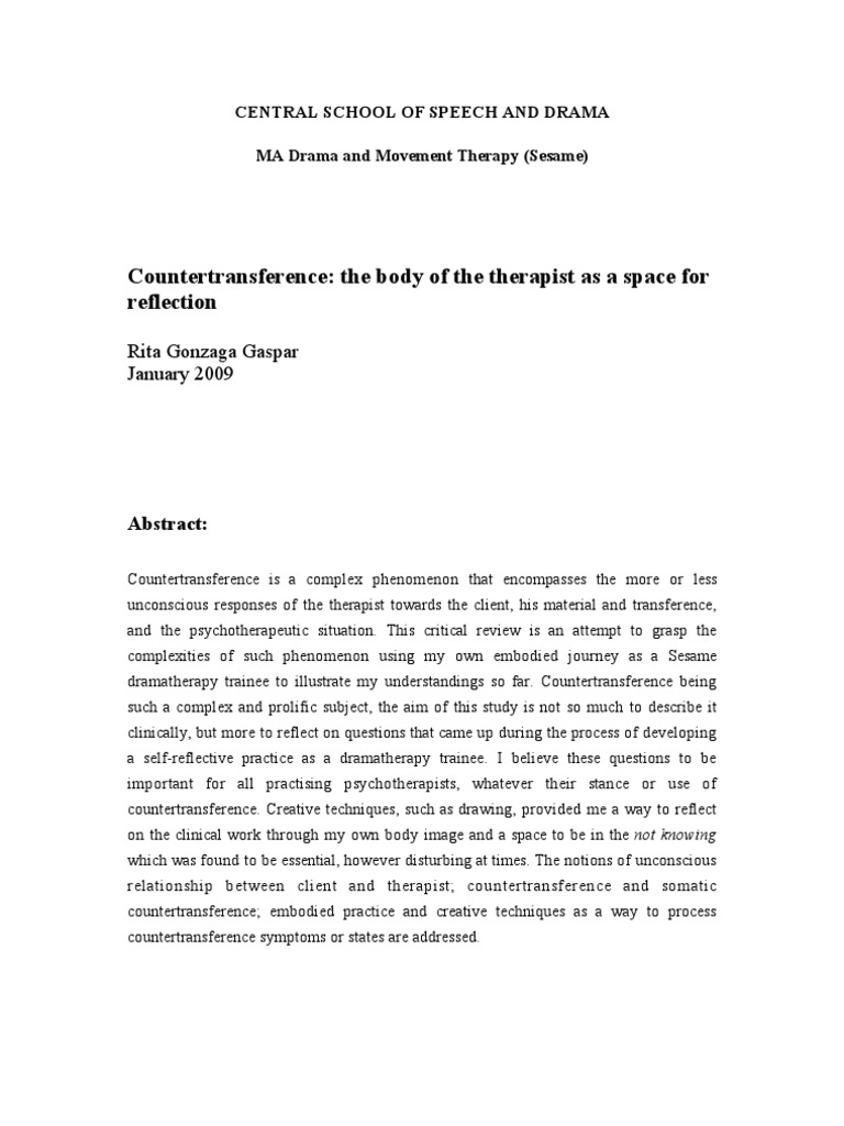 Countertransference: The Body of The Therapist As A Space For ...