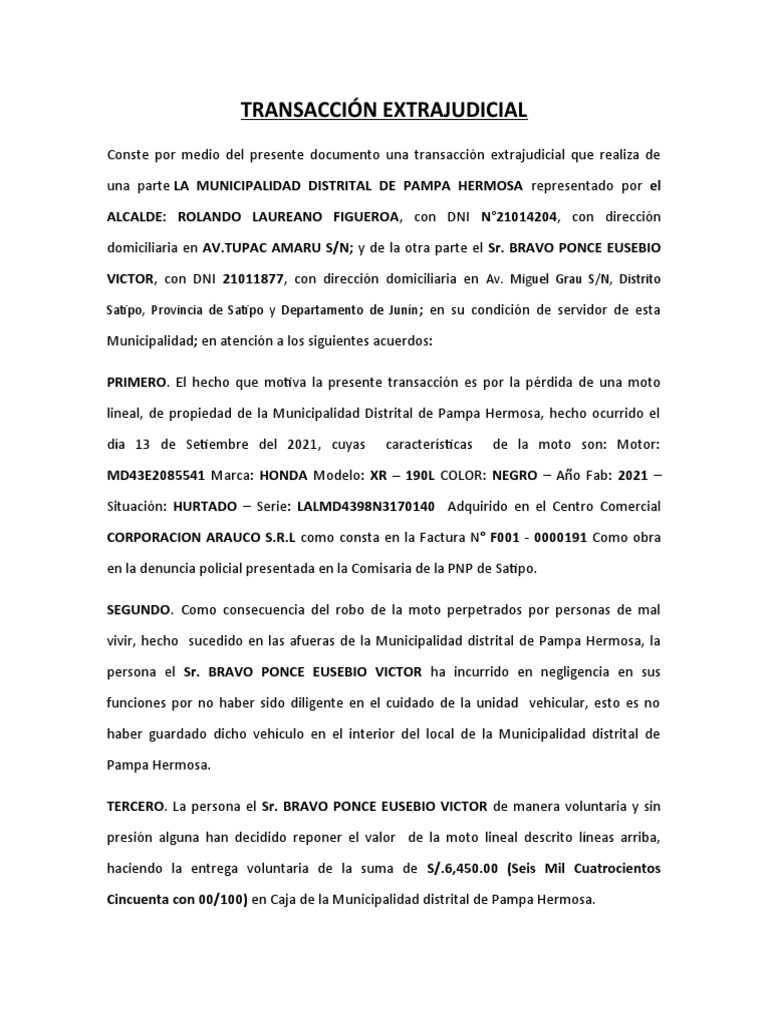 Contrato de Transacción Extrajudicial | PDF