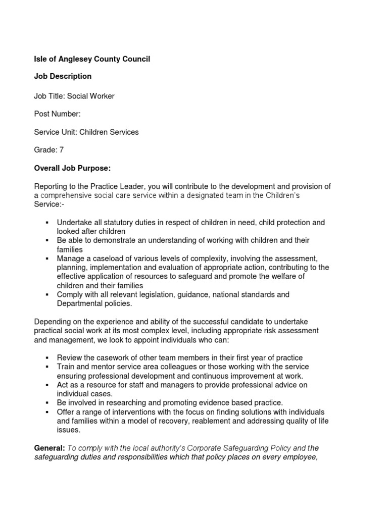 Job Description - Social Worker | PDF | Social Work