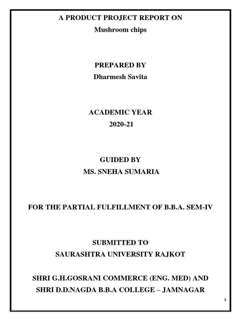 A Product Project Report On Mushroom Chips | PDF | Pricing | Retail