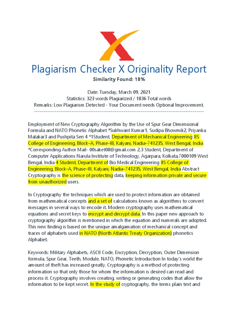 Plagiarism Checker X Originality Report: Similarity Found: 18% | PDF ...