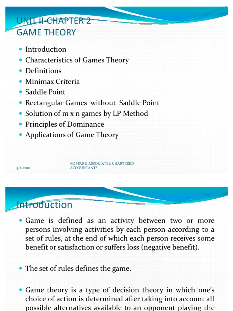 Unit II-chapter 2-Game Theory | PDF | Applied Mathematics | Economics ...